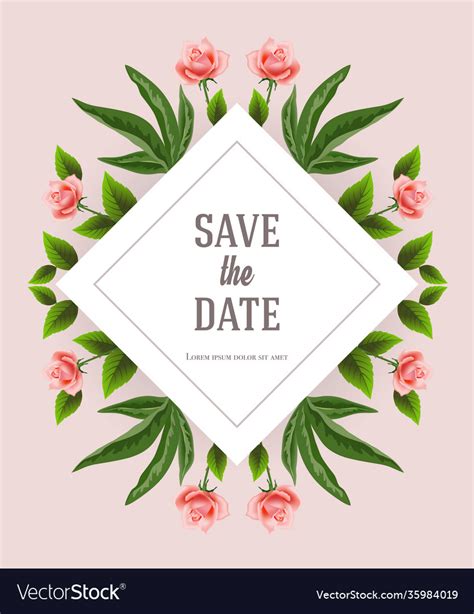 Save Date Design Template With Floral Royalty Free Vector
