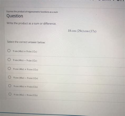 Solved Express The Product Of Trigonometric Functions As A Chegg Com
