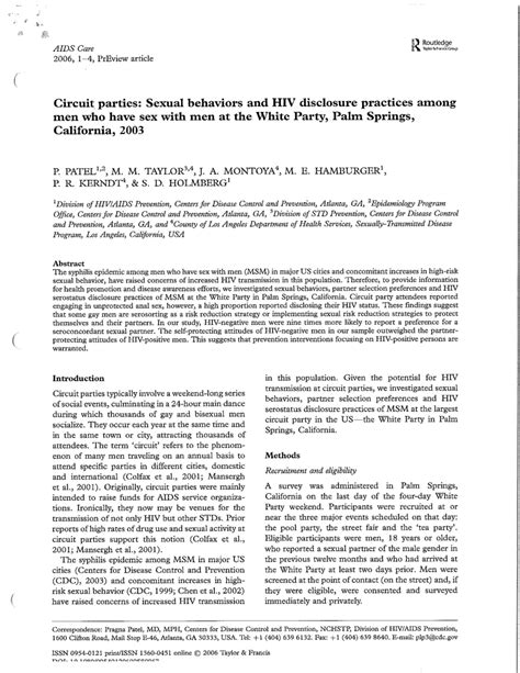 Pdf Circuit Parties Sexual Behaviors And Hiv Disclosure Practices