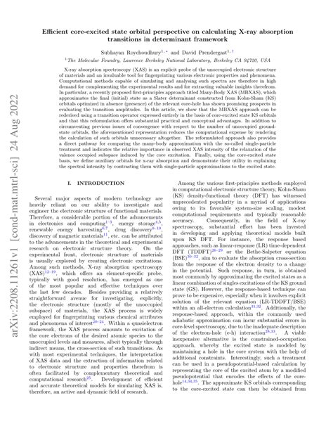 Pdf Efficient Core Excited State Orbital Perspective On Calculating X Ray Absorption