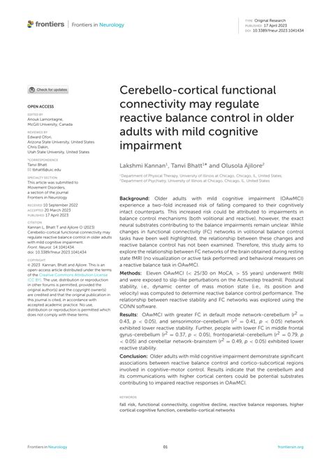 Pdf Cerebello Cortical Functional Connectivity May Regulate Reactive Balance Control In Older