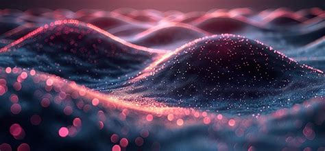 Abstract Waves With Glowing Particles Creating A Surreal Digital