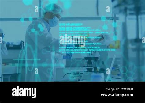 Animation Of Scientific Data Processing Over Biracial Female Scientist