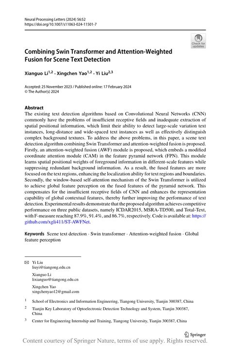 Pdf Combining Swin Transformer And Attention Weighted Fusion For