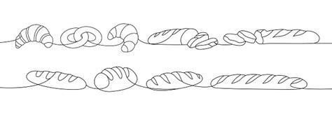 빵 한 줄 연속 그리기 세트 곡물과 밀 빵 프레첼 치아바타 크루아상 베이글 프랑스 바게트 한 줄 그림 일러스트레이션에 대한 스톡 벡터 아트 및 기타 이미지 Istock