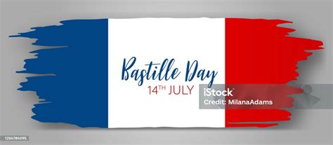 바스티유 데이 배너 또는 헤더 7월 14일 프랑스 국경일 축하 행사 파란색 흰색 빨간색 삼색 그런지 프렌치 플래그 글자를 가진 벡터 그림입니다 14에 대한 스톡 벡터 아트