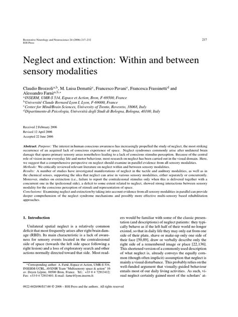 A Comprehensive Review Of Neglect And Extinction Across Sensory Modalities Visual Neglect