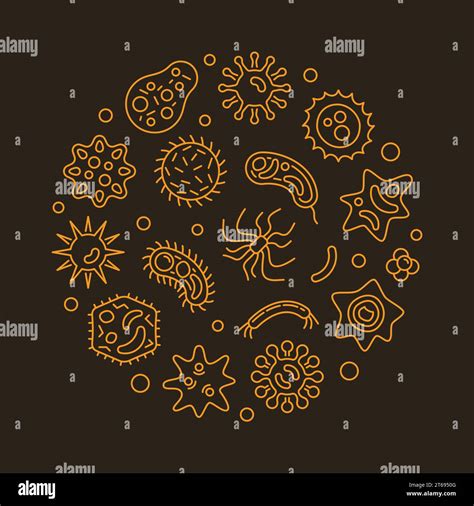 Pathogenicity Round Vector Yellow Illustration In Thin Line Style Microbes And Viruses Concept