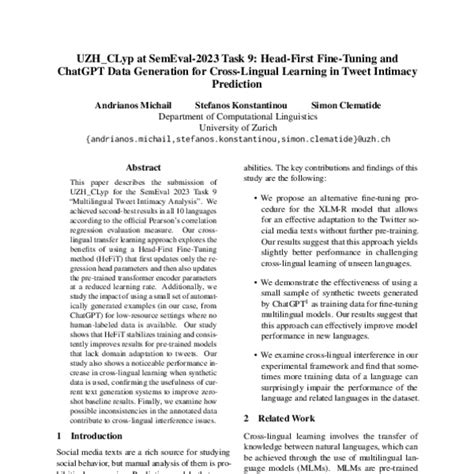 Uzhclyp At Semeval 2023 Task 9 Head First Fine Tuning And Chatgpt Data Generation For Cross