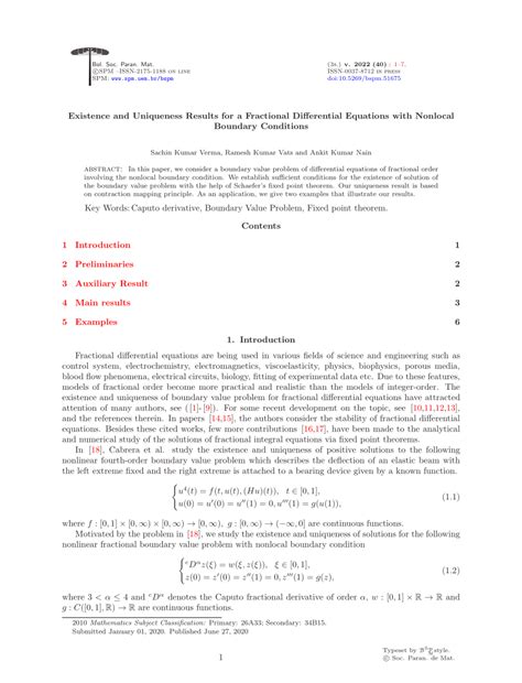 Pdf Existence And Uniqueness Results For A Fractional Differential Equations With Nonlocal