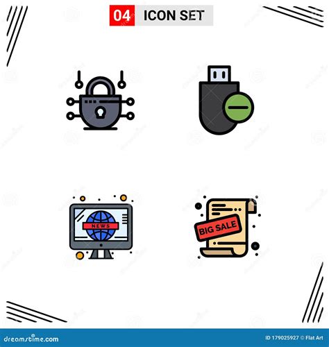 Editable Vector Line Pack Of 4 Simple Filledline Flat Colors Of Internet Retro Computers