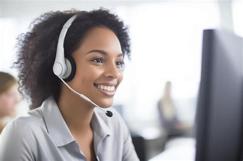 Premium Photo A Woman Wearing A Headset And A Computer