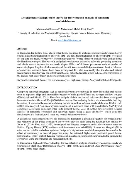 Pdf Development Of A High Order Theory For Free Vibration Analysis Of Composite Sandwich Beams