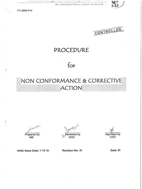 Non Conformance And Corrective Action Pdf