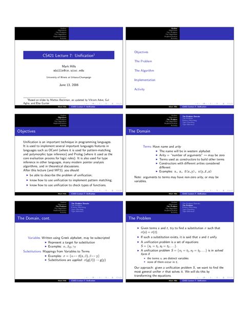 Pattern Matching And Type Checking In Unification Outline Cs 421 Docsity