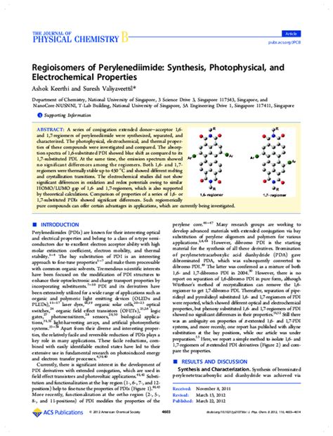 Pdf Regioisomers Of Perylenediimide Synthesis Photophysical And