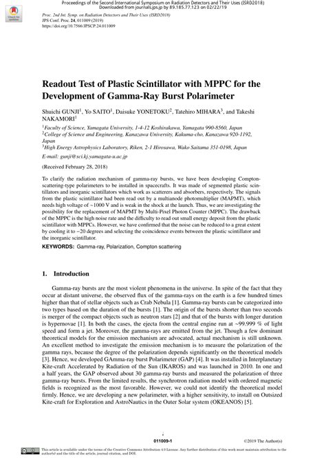 Pdf Readout Test Of Plastic Scintillator With Mppc For The Development Of Gamma Ray Burst