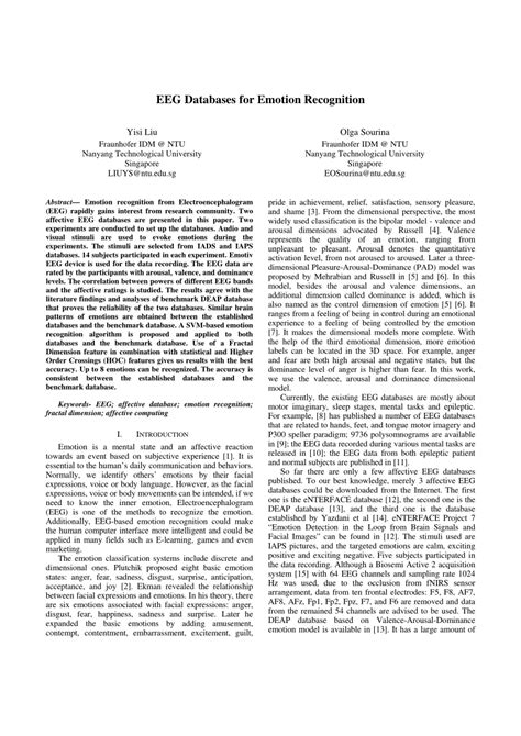 Pdf Eeg Databases For Emotion Recognition