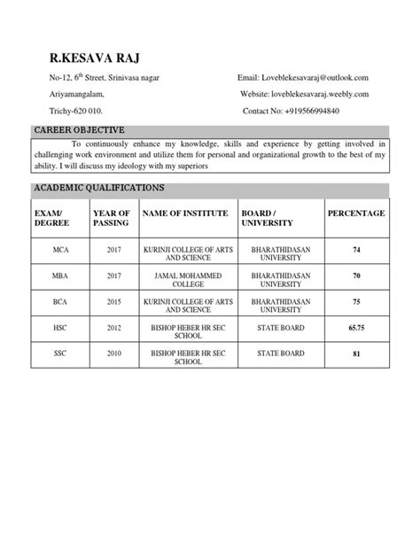 Normal Resume Pdf Computing And Information Technology Science