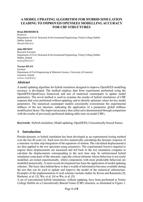 pdf a model updating algorithm for hybrid simulation leading to improved opensees modelling