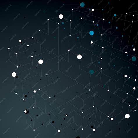 흑백 연결된 선과 점이 있는 비대칭 3d 추상 구성 격자 구조가 있는 기하학적 형태 프리미엄 벡터