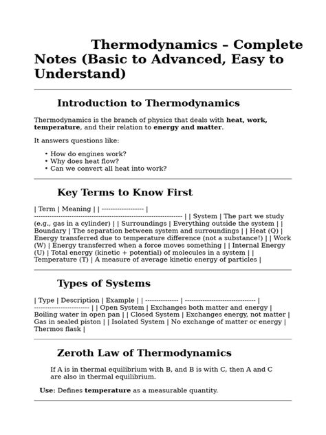 Thermodynamics Notes Pdf Heat Thermodynamics