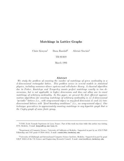 Pdf Matchings In Lattice Graphs Pdf Matchings In Lattice Graphs