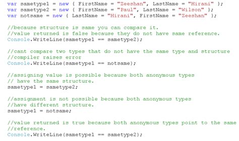 Zeeshan Hirani Comparing Anonymous Types