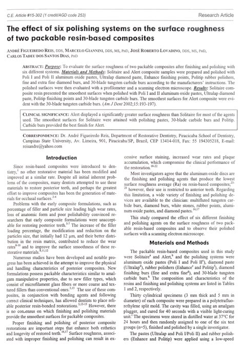 Pdf The Effect Of Six Polishing Systems On The Surface Roughness Of Two Packable Composite Resins