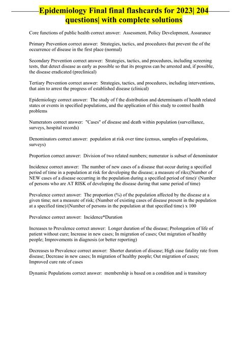 Epidemiology Final Final Flashcards For 2023 204 Questions With Complete Solutions