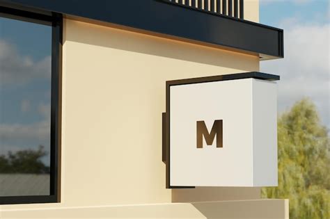 사무실 상점 건물의 외관에 로고 기호 모형 사각형 간판 상자 프리미엄 Psd 파일