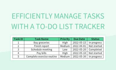 Efficiently Manage Tasks With A To Do List Tracker Excel Template And