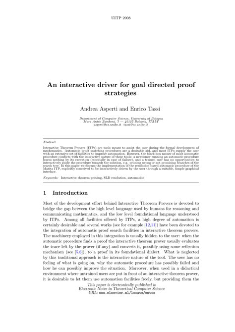 Pdf An Interactive Driver For Goal Directed Proof Strategies