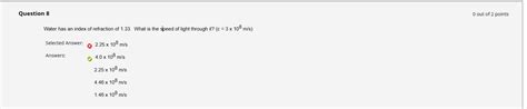 Solved Water Has An Index Of Refraction Of 1 33 What Is Chegg Com