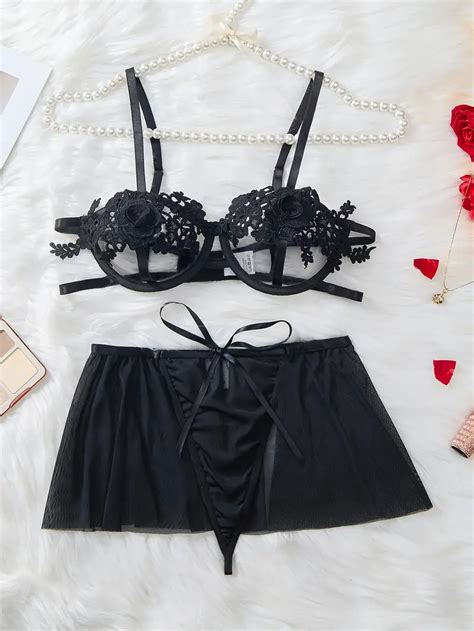 Sexy Lingerie Set Plus Size Womens Plus Floral Appliques Temu