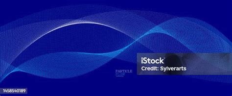 짙은 파란색 공기 입자 흐름 벡터 디자인 흐르는 점 배열의 물결과 추상적 배경 디지털 미래 일러스트 나노 기술 테마 3차원