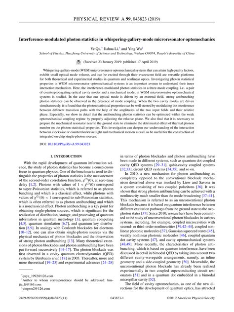 Pdf Interference Modulated Photon Statistics In Whispering Gallery