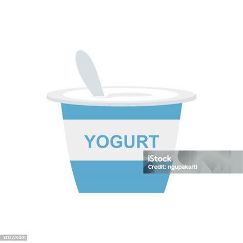 플랫 벡터 일러스트 요거트 크림 아이콘 흰색 배경에 고립 된 숟가락으로 색 요구르트 컵 벡터 요소는 만화 스타일의 크림 요구르트