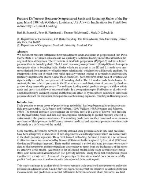 Pressure Differences Between Overpressured Sands And Bounding Shales Pdf Porosity Pressure