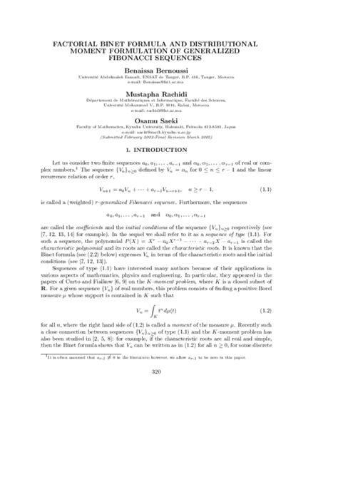 Pdf Factorial Binet Formula And The Distributional Moment Formulation