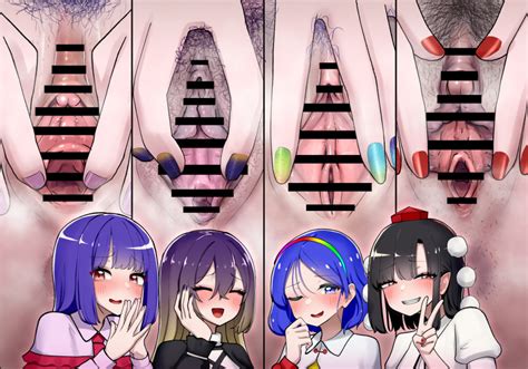 Rule 34 4girls Black Hair Blue Eyes Blue Hair Blush Censor Bar