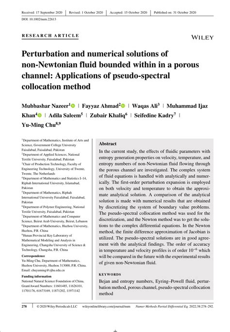 Perturbation And Numerical Solutions Of Non‐newtonian Fluid Bounded