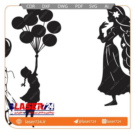 طرح لیزر وکتور دختر و بادکنک دختر بادکنک به دست لیزر 724