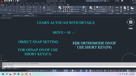 Move Command Object Snap Setting Or Ortho Mode Function With Detail Autocad For Beginners