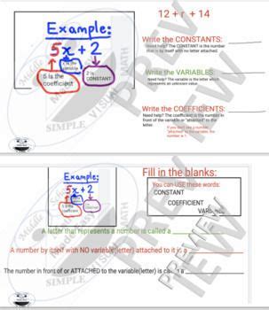 Coefficients Constants And Variables Worksheets With Graphic Organizers Graphic Organizers