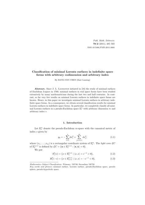 Pdf Classification Of Minimal Lorentz Surfaces In Indefinite Space