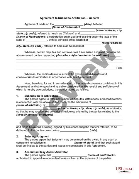 Agreement With Arbitration Clause US Legal Forms