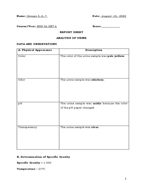 Analysis Of Urine Lab Report Pdf Bile Diabetes