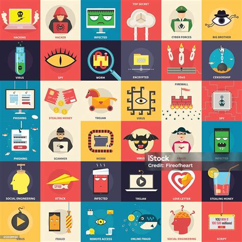 해커 컴퓨터 보안 아이콘 인포그래픽을 위한 요소를 디자인합니다 피싱에 대한 스톡 벡터 아트 및 기타 이미지 피싱 화이트 칼라 범죄 위조 Istock