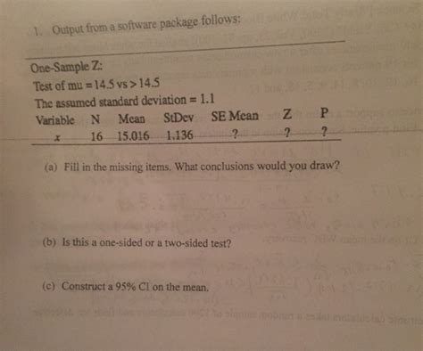 Solved Output From A Software Package Follows Fill In The